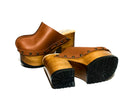 Vintage Brown Leather Platform Clogs | Handmade Wooden Heels – Sol Caleyo